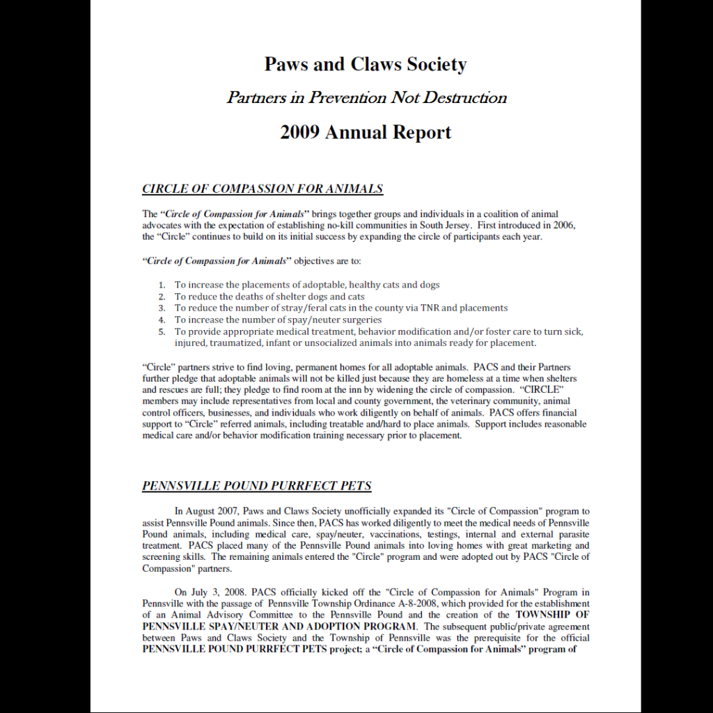 PACS 2022 Annual Program Report - Paws and Claws Society, Inc.