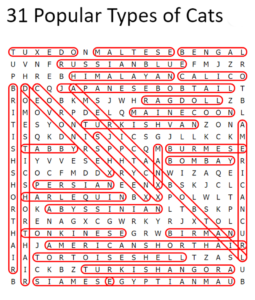 "31 Popular Types of Cats" Word Search Puzzle - Paws and Claws Society ...
